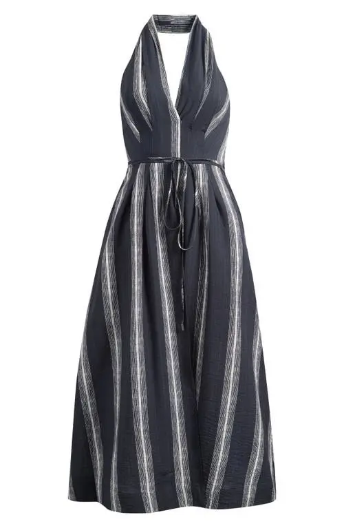 SOCIALITE Stripe Halter Midi Dress - Black/ivory