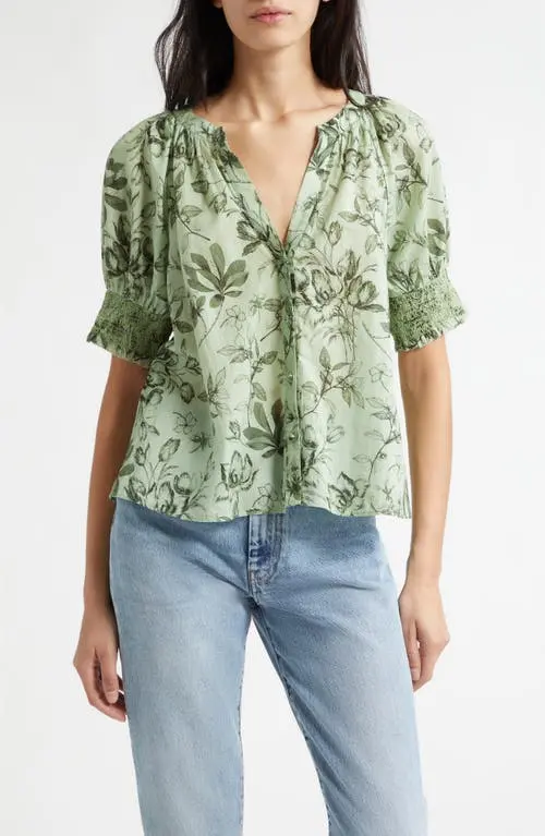 Alice + Olivia Thalia Floral Cotton Puff Sleeve Top - Mystic Garden Sage