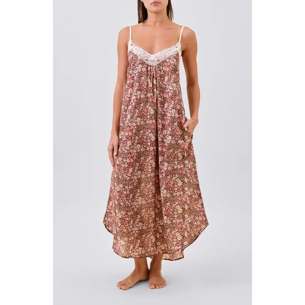 PAPINELLE Carly Lace Trim Cotton Nightgown - Desert Rose
