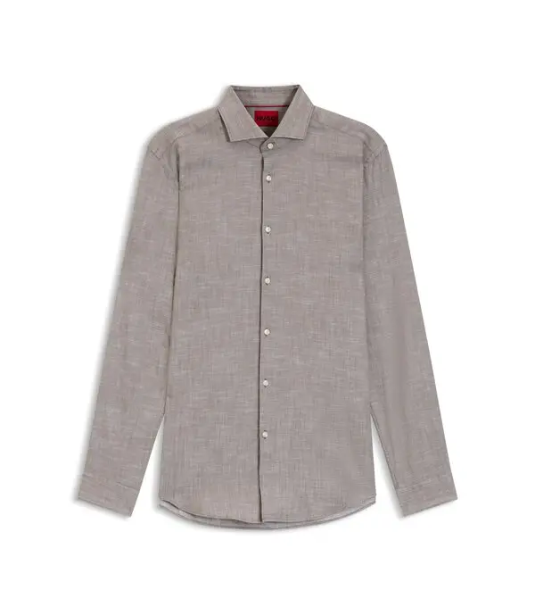 Hugo Slim-fit Shirt In Cotton And Linen - Light Brown