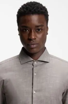 Hugo Slim-fit Shirt In Cotton And Linen - Light Brown