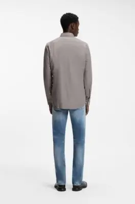Hugo Slim-fit Shirt In Cotton And Linen - Light Brown