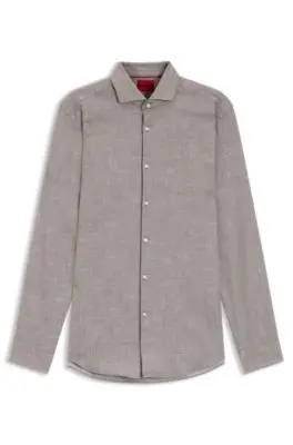 Hugo Slim-fit Shirt In Cotton And Linen - Light Brown