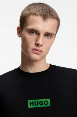 Hugo Cotton-jersey T-shirt With Printed Artwork - Black