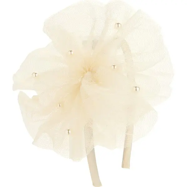 CARA Faux Pearl Tulle Headband - White