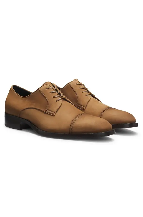 BOSS Derby Shoes In Suede With Stitched Details - Brown