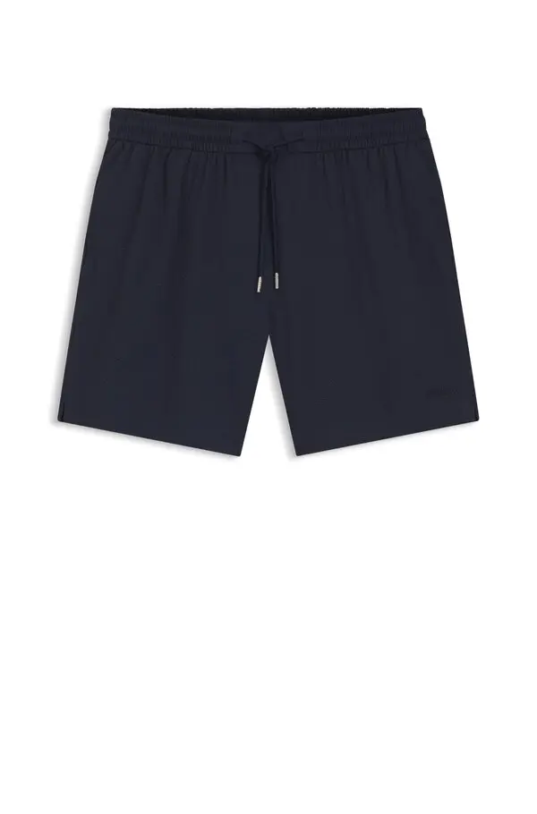 BOSS Quick-dry Swim Shorts In Stretch Seersucker - Dark Blue