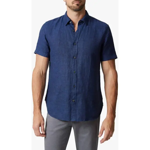34 Heritage Short Sleeve Linen Button-up Shirt - Indigo