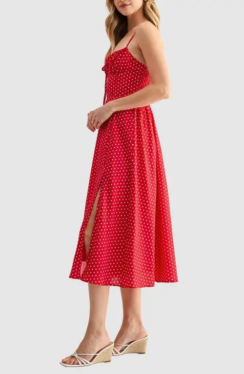 ALL IN FAVOR Polka Dot Corset Bodice Midi Sundress