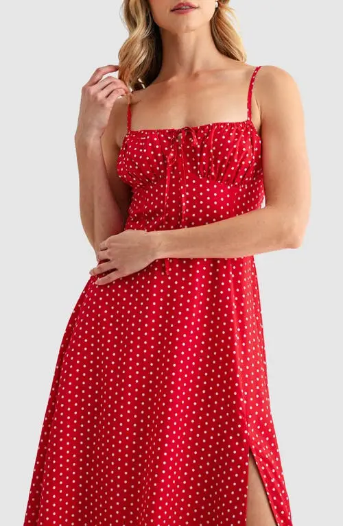 ALL IN FAVOR Polka Dot Corset Bodice Midi Sundress