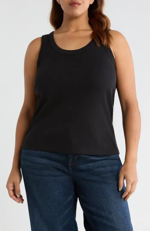 Caslon Scoop Neck Ribbed Cotton Tank - Black