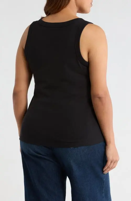 Caslon Scoop Neck Ribbed Cotton Tank - Black