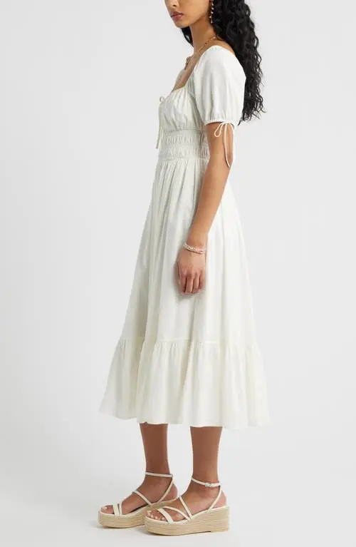 Bp. Puff Sleeve Cotton Polka Dot Midi Dress