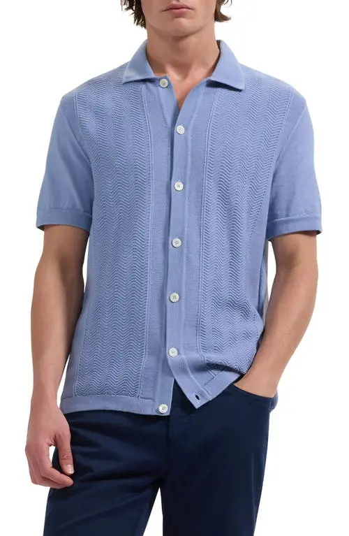 Bugatchi Short Sleeve Cotton Cardigan - Air Blue