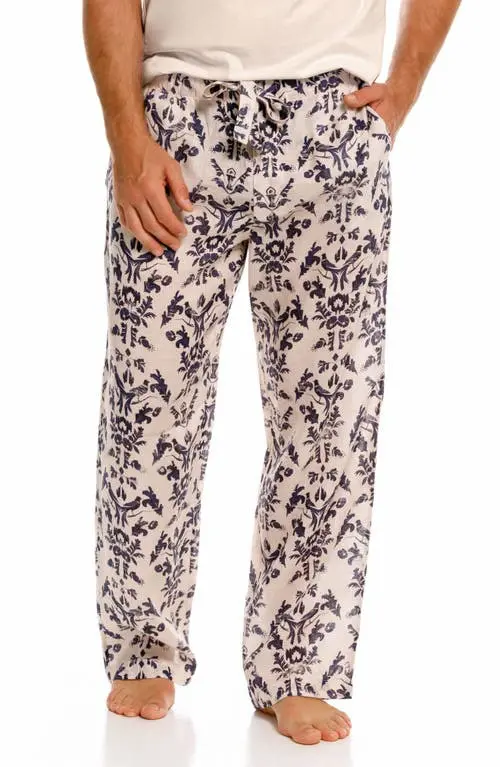THE LAZY POET Drew Tapestry Blue Linen Pajama Pants - White