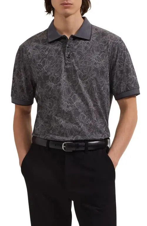 Bugatchi Three Button Floral Print Button-up Shirt - Black