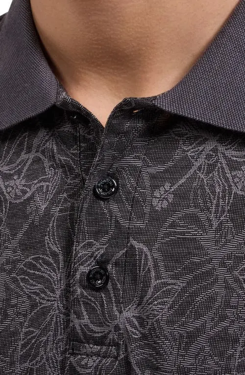 Bugatchi Three Button Floral Print Button-up Shirt - Black