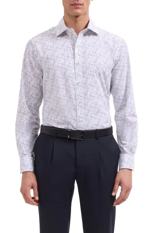 Bugatchi Axel Shaped Fit Crosshatch Print Cotton Button-up Shirt - Navy