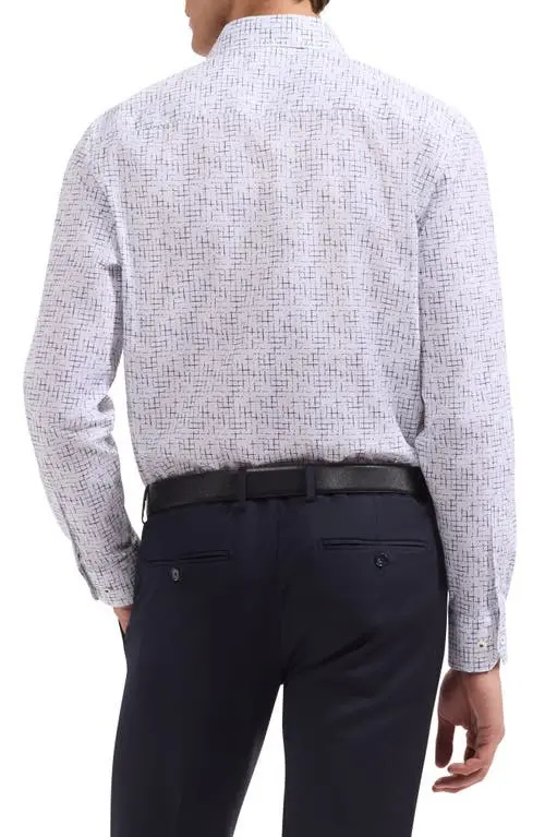Bugatchi Axel Shaped Fit Crosshatch Print Cotton Button-up Shirt - Navy