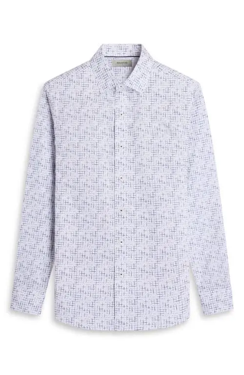 Bugatchi Axel Shaped Fit Crosshatch Print Cotton Button-up Shirt - Navy