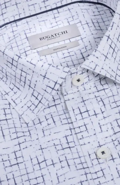 Bugatchi Axel Shaped Fit Crosshatch Print Cotton Button-up Shirt - Navy