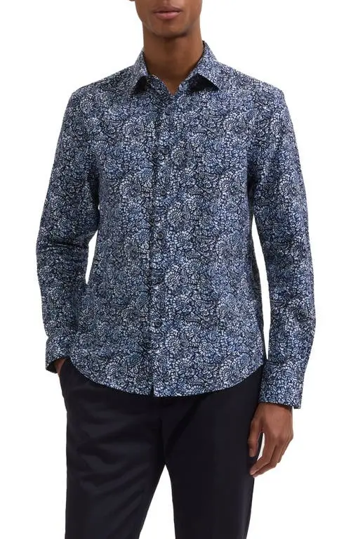 Bugatchi Julian Shaped Fit Abstract Paisley Print Cotton Button-up Shirt - Navy