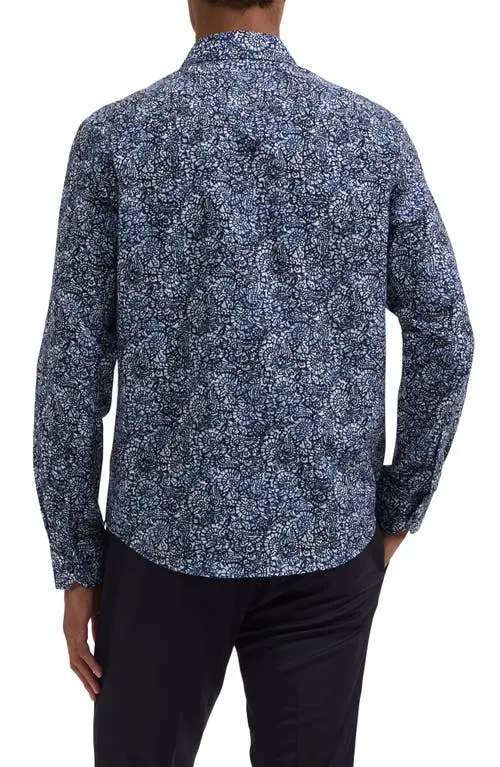Bugatchi Julian Shaped Fit Abstract Paisley Print Cotton Button-up Shirt - Navy