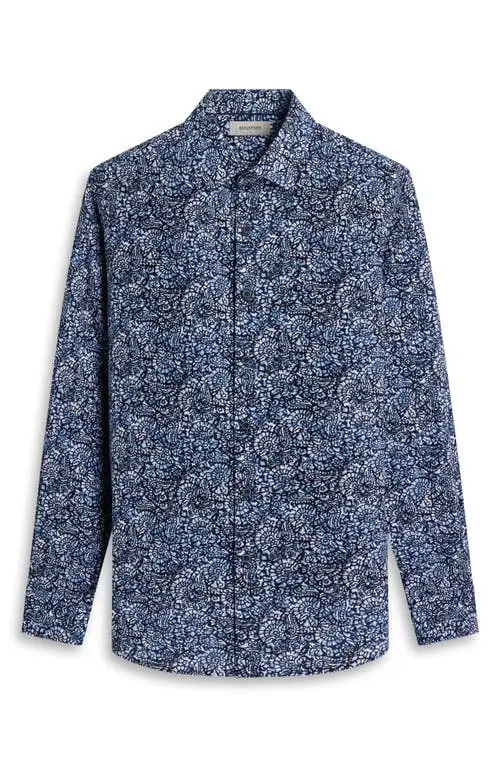 Bugatchi Julian Shaped Fit Abstract Paisley Print Cotton Button-up Shirt - Navy