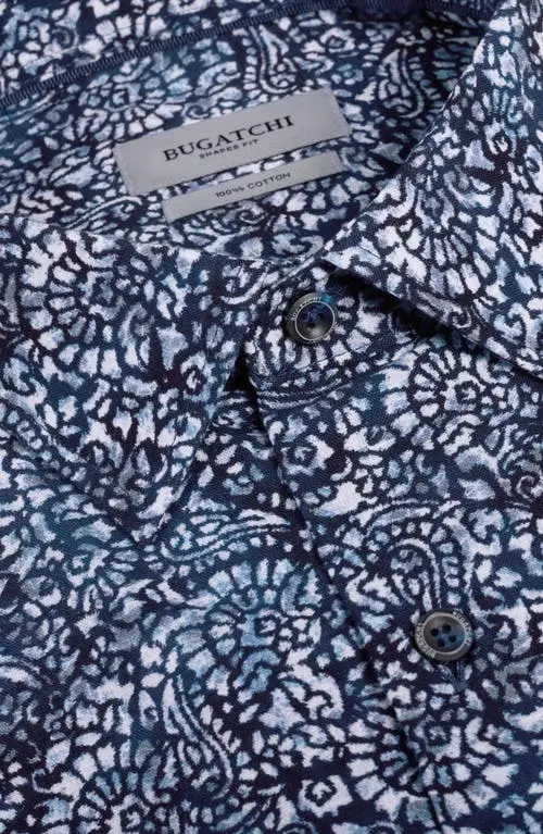 Bugatchi Julian Shaped Fit Abstract Paisley Print Cotton Button-up Shirt - Navy