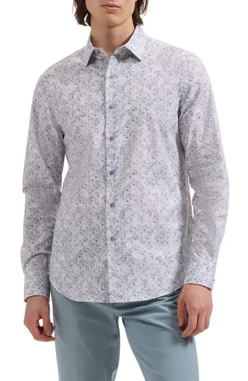 Bugatchi Julian Shaped Fit Medallion Print Stretch Cotton Button-up Shirt - Shark