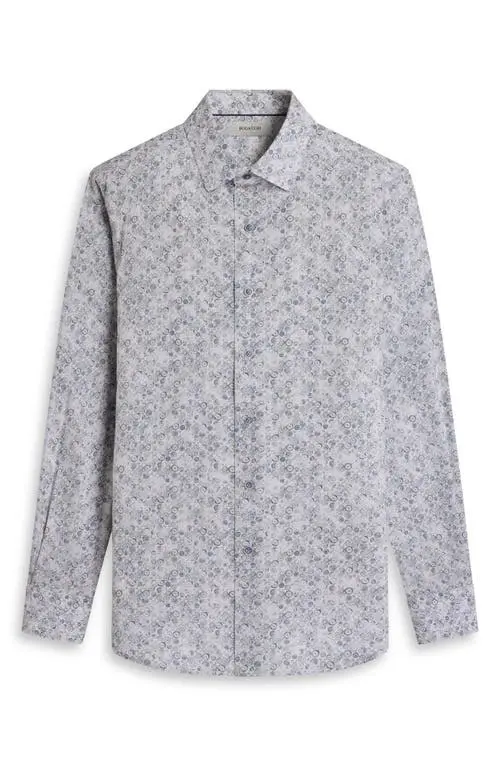 Bugatchi Julian Shaped Fit Medallion Print Stretch Cotton Button-up Shirt - Shark