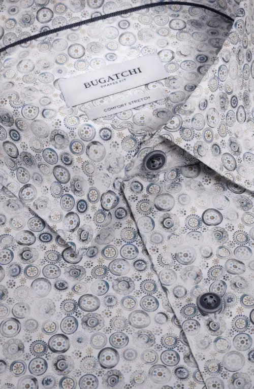 Bugatchi Julian Shaped Fit Medallion Print Stretch Cotton Button-up Shirt - Shark