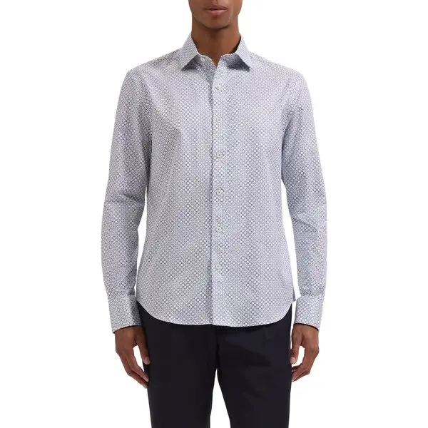 Bugatchi Axel Shaped Fit Geo Floral Cotton Button-up Shirt - Navy