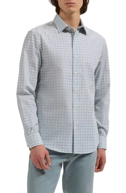 Bugatchi Julian Shaped Fit Quatrefoil Print Stretch Cotton Button-up Shirt - Seafoam