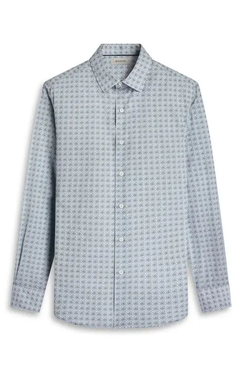 Bugatchi Julian Shaped Fit Quatrefoil Print Stretch Cotton Button-up Shirt - Seafoam