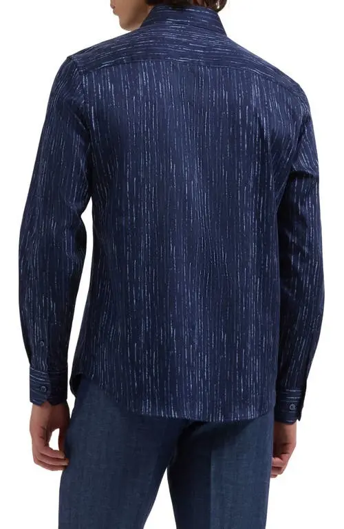 Bugatchi Axel Shaped Fit Chalk Stripe Stretch Cotton Button-up Shirt