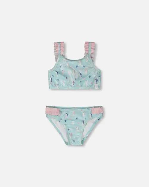 DEUX PAR DEUX Two-piece Seahorse Swimsuit - Blue Seahorse Print