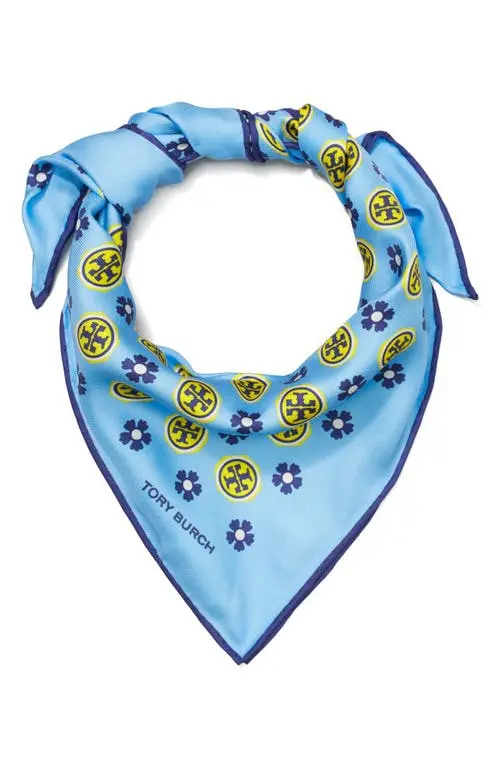 Tory Burch Silk Triangle Scarf - Blue Floral Monogram