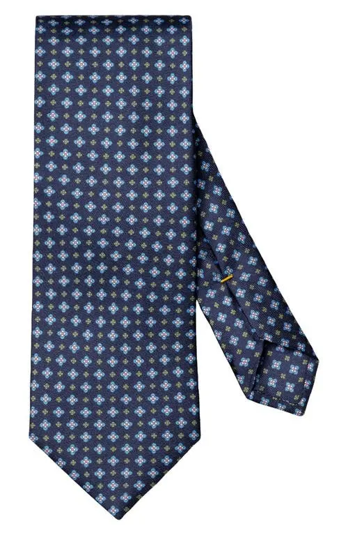 Eton Blue Floral Print Silk Twill Tie - Navy