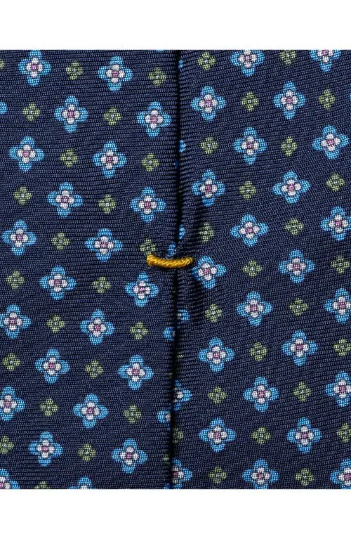 Eton Floral Print Silk Twill Neck Tie - Navy