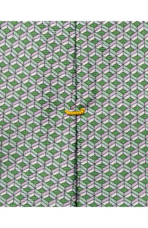 Eton Geometric Print Silk Twill Tie - Medium Green
