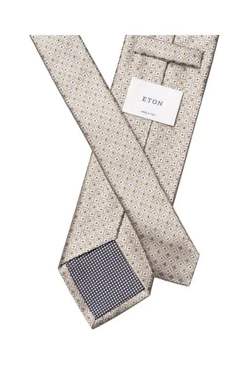 Eton Geometric Silk Jacquard Neck Tie - Light Grey