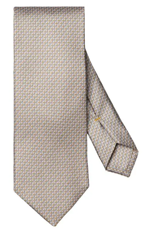 Eton Beige Geometric Print Silk Twill Tie - Light Beige