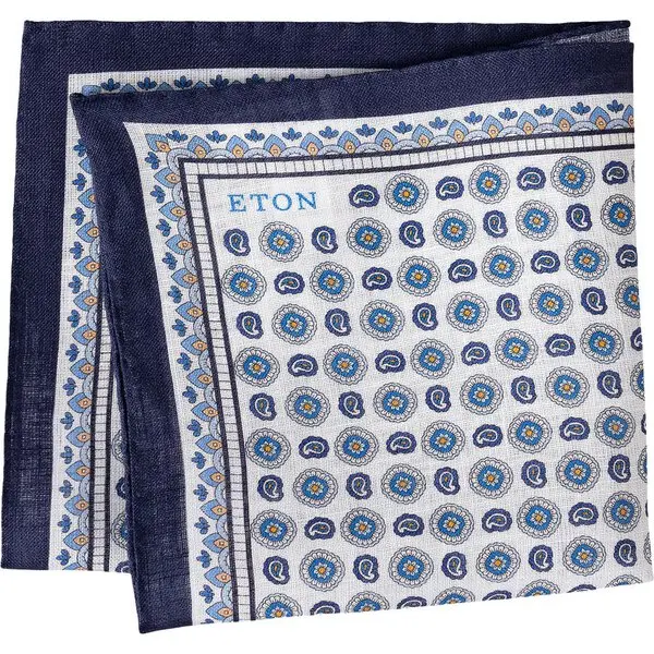 Eton Geometric Print Linen Pocket Square - Navy