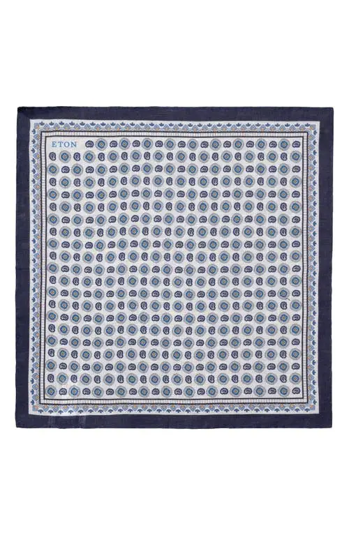 Eton Geometric Print Linen Pocket Square - Navy