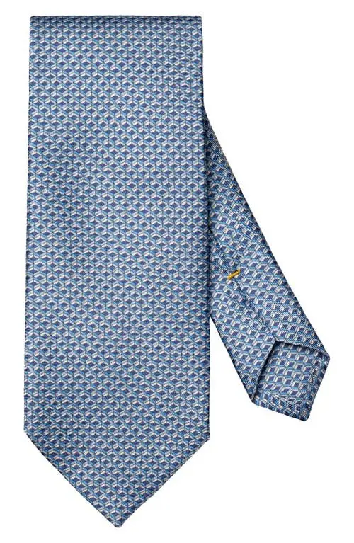 Eton Geometric Print Silk Twill Tie - Blue