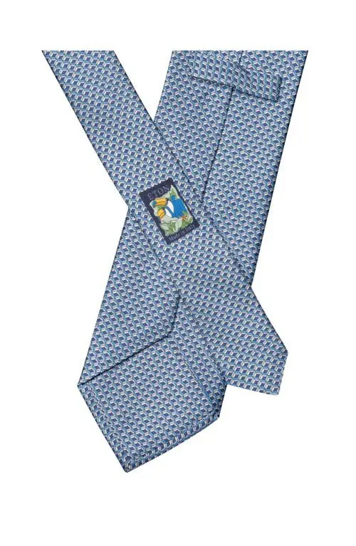 Eton Geometric Print Silk Twill Standard Neck Tie - Blue