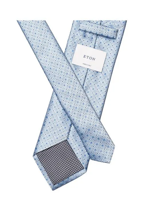 Eton Geometric Silk Jacquard Standard Tie - Medium Blue