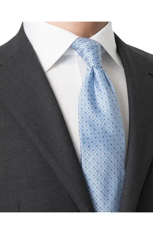 Eton Geometric Silk Jacquard Standard Tie - Medium Blue
