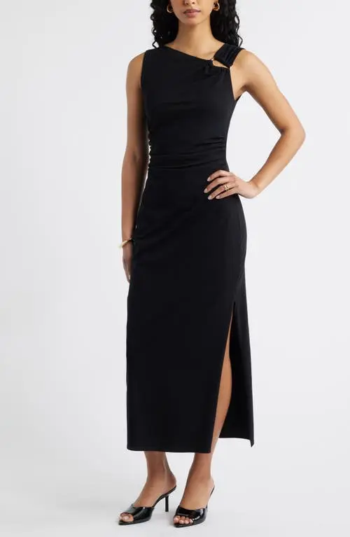 OPEN EDIT Asymmetric Neck Midi Dress - Black